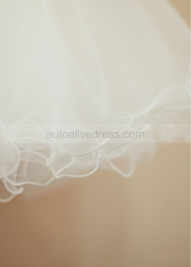 Princess Knee Length Ivory Satin Tulle Curly Hem Flower Girl Dress