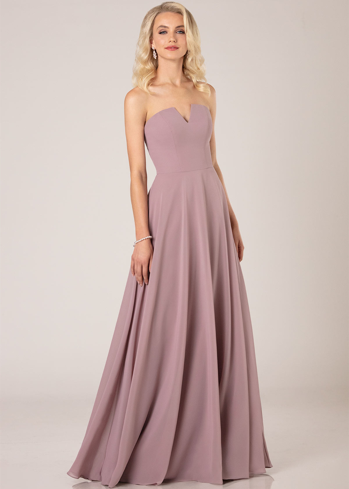 A-line Notched Neck Strapless Mauve Chiffon Bridesmaid Dress